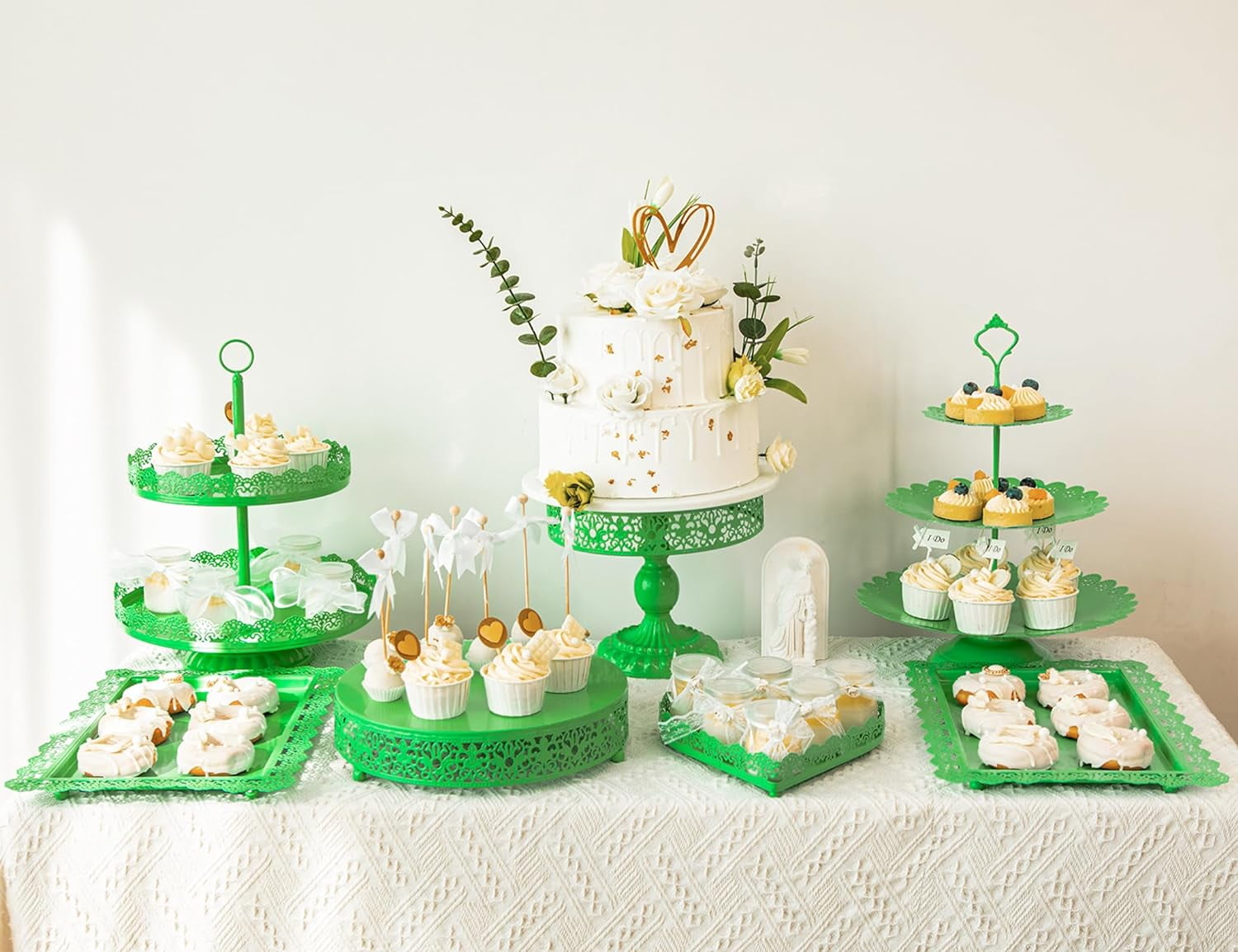 113 Pcs Green Cake Stands Dessert Table Set-Metal Cake Display Tiered ...
