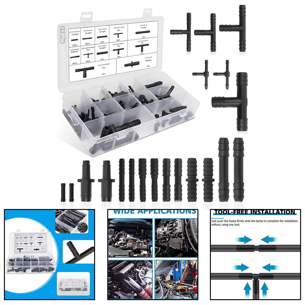 113 Pieces Car Vacuum Hose Connectors 12 Sizes 3-Way T-Shaped Connector ...
