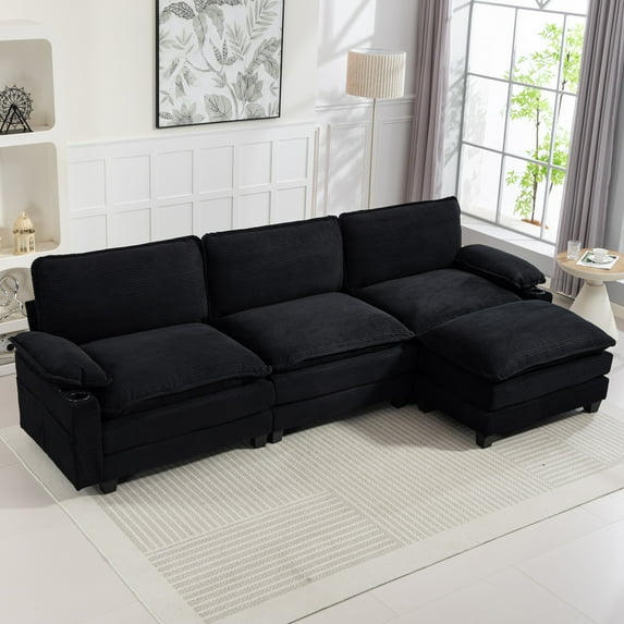 113" Sectional Cloud Couch,L Shaped Sofa with Ottoman,Modular 3 Seater ...