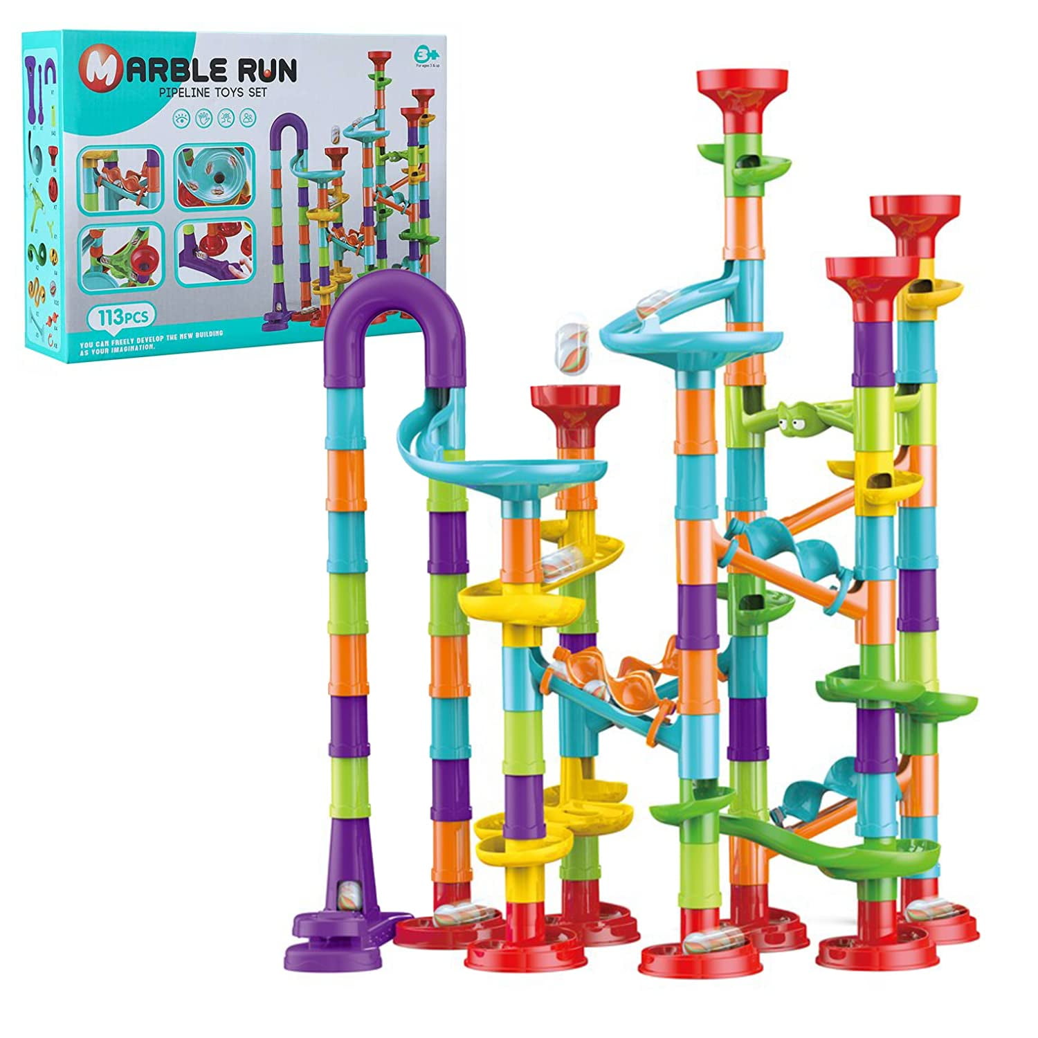 113PCS Marble Run Race Coaster Set,Marble Run for Kids Ages 4-8 - Maze ...