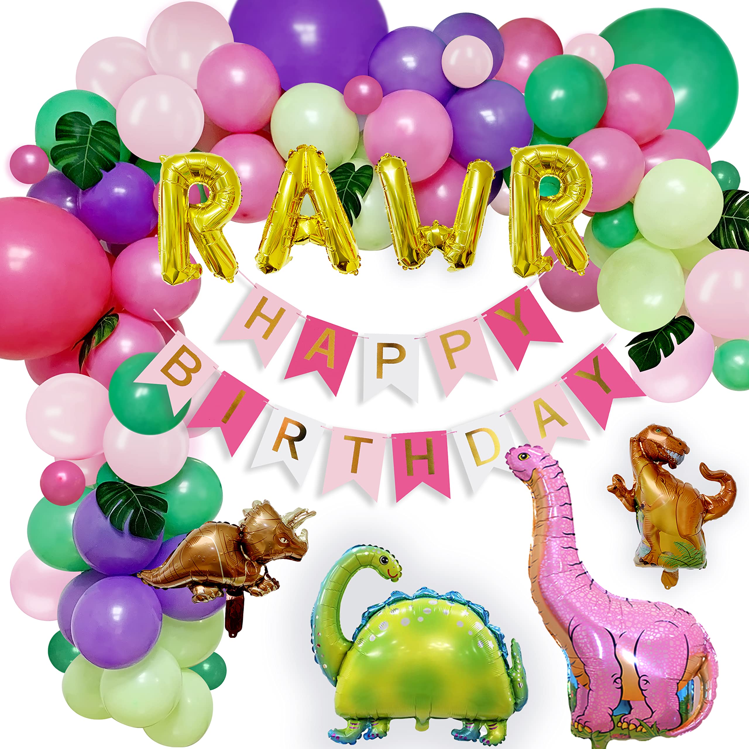 113Pcs Girl Dinosaur Party Supplies, Pink Dinosaur Party Decorations W ...