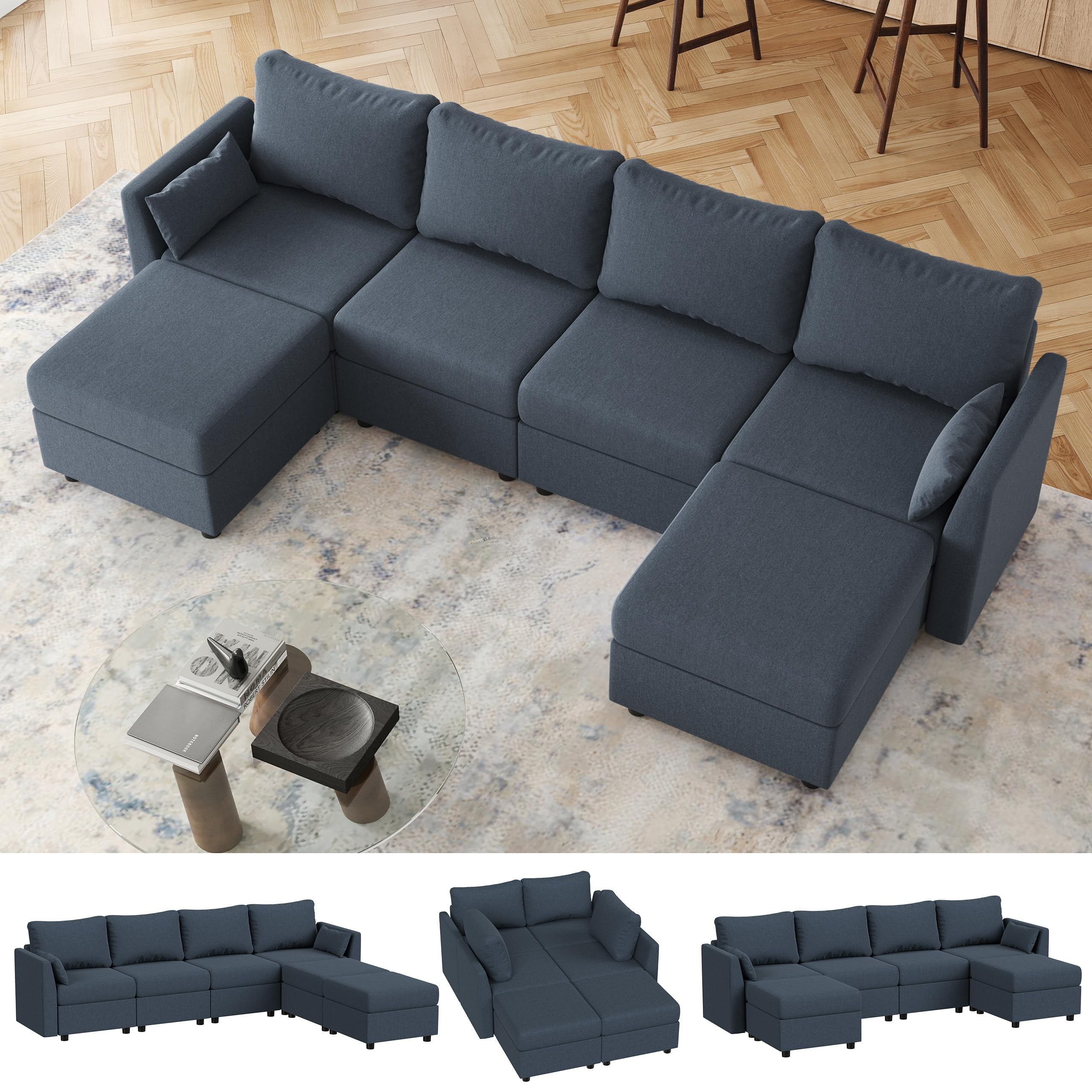 114.17" Modular Sectional Sofa, 6 Seat Modular Couch with Storage ...