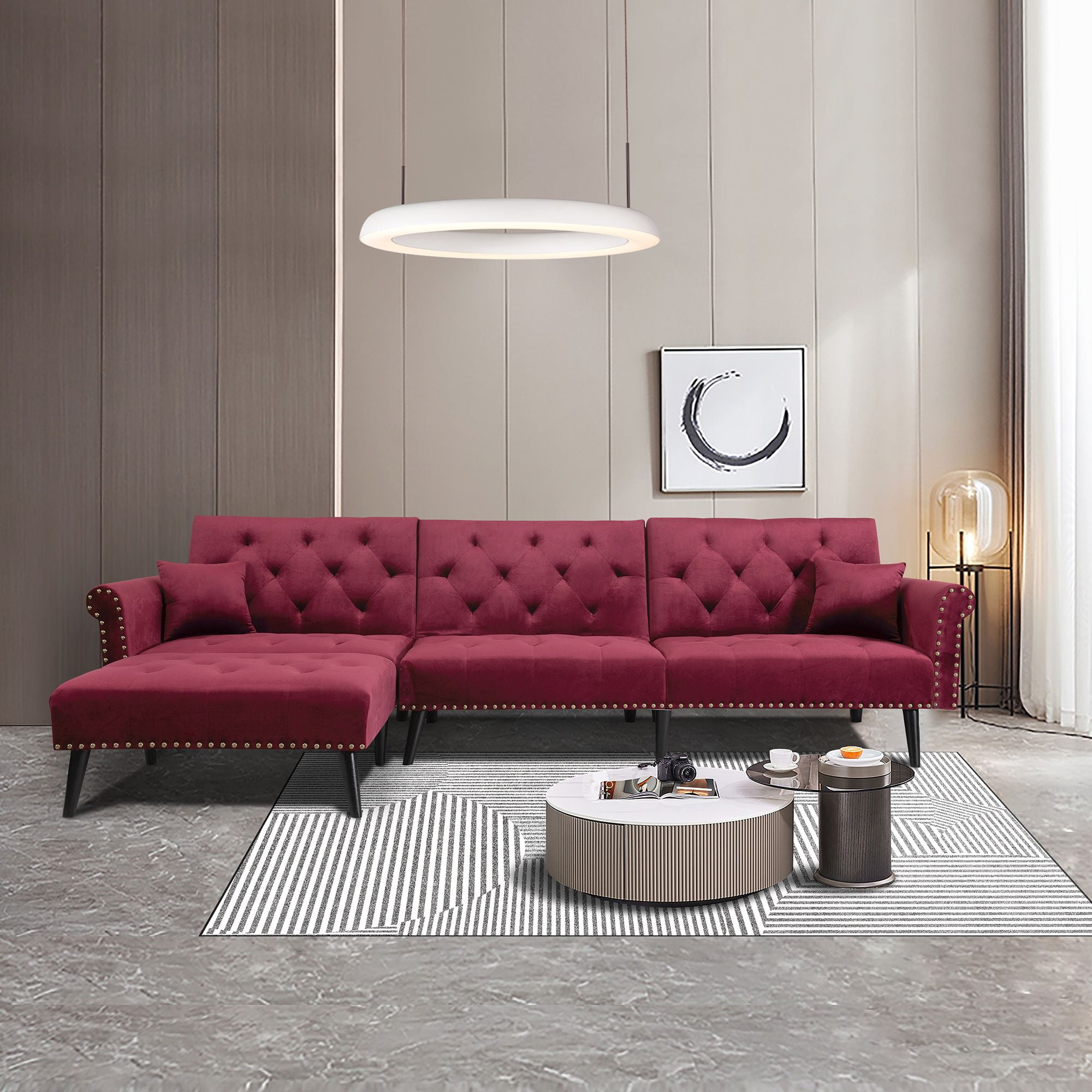 114.5" Convertible Sectional Sofa, L Shaped Couch with Velvet Fabric ...