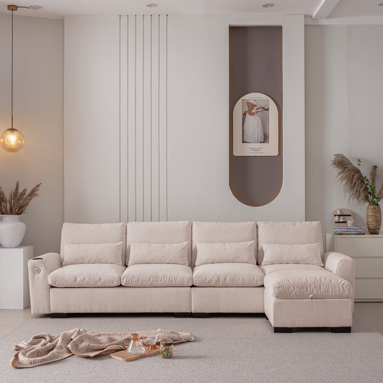 114.5" Modular L Shaped Sofa Modern Chenille Sofa Couch Reversible ...