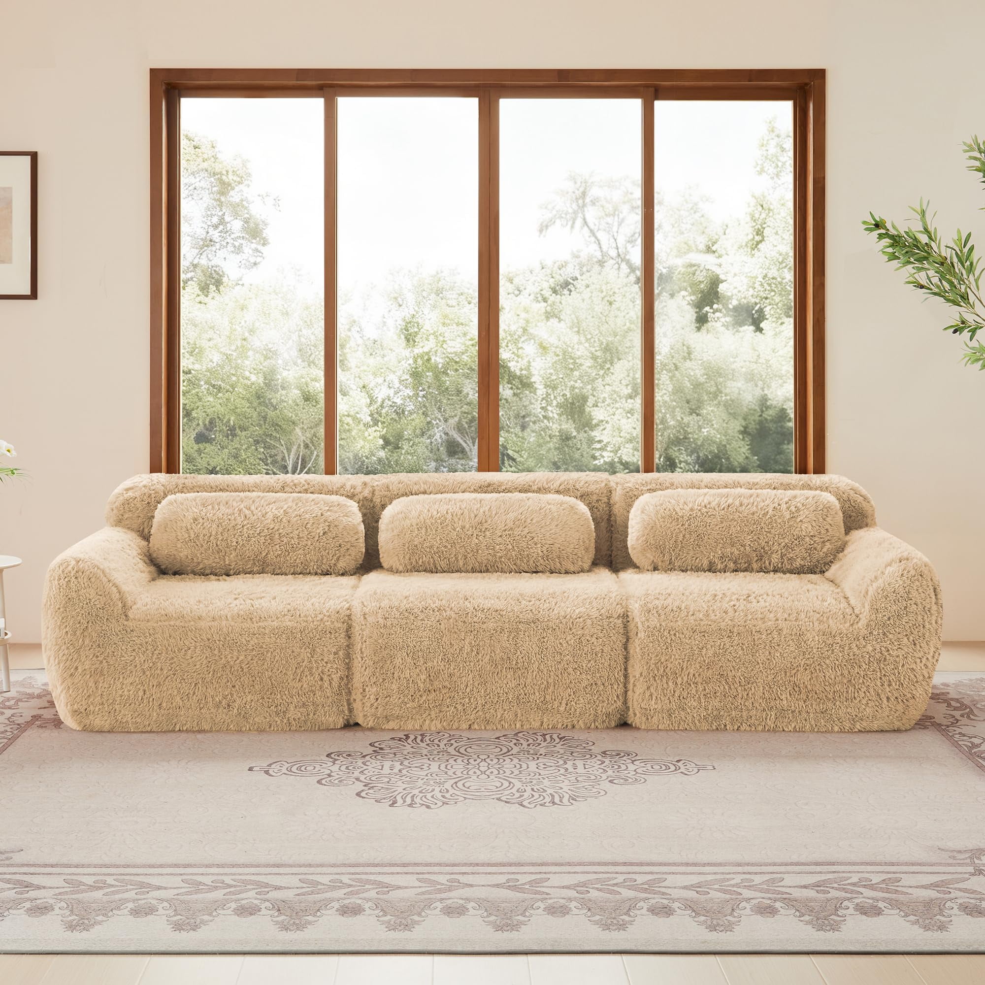114.7”Boneless Cloud Couches, Soft Fluffy Plush Fabric, Modular ...