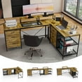 114 Inch L-Shaped Desk with Power Outlets & USB-C, Industrial Computer ...