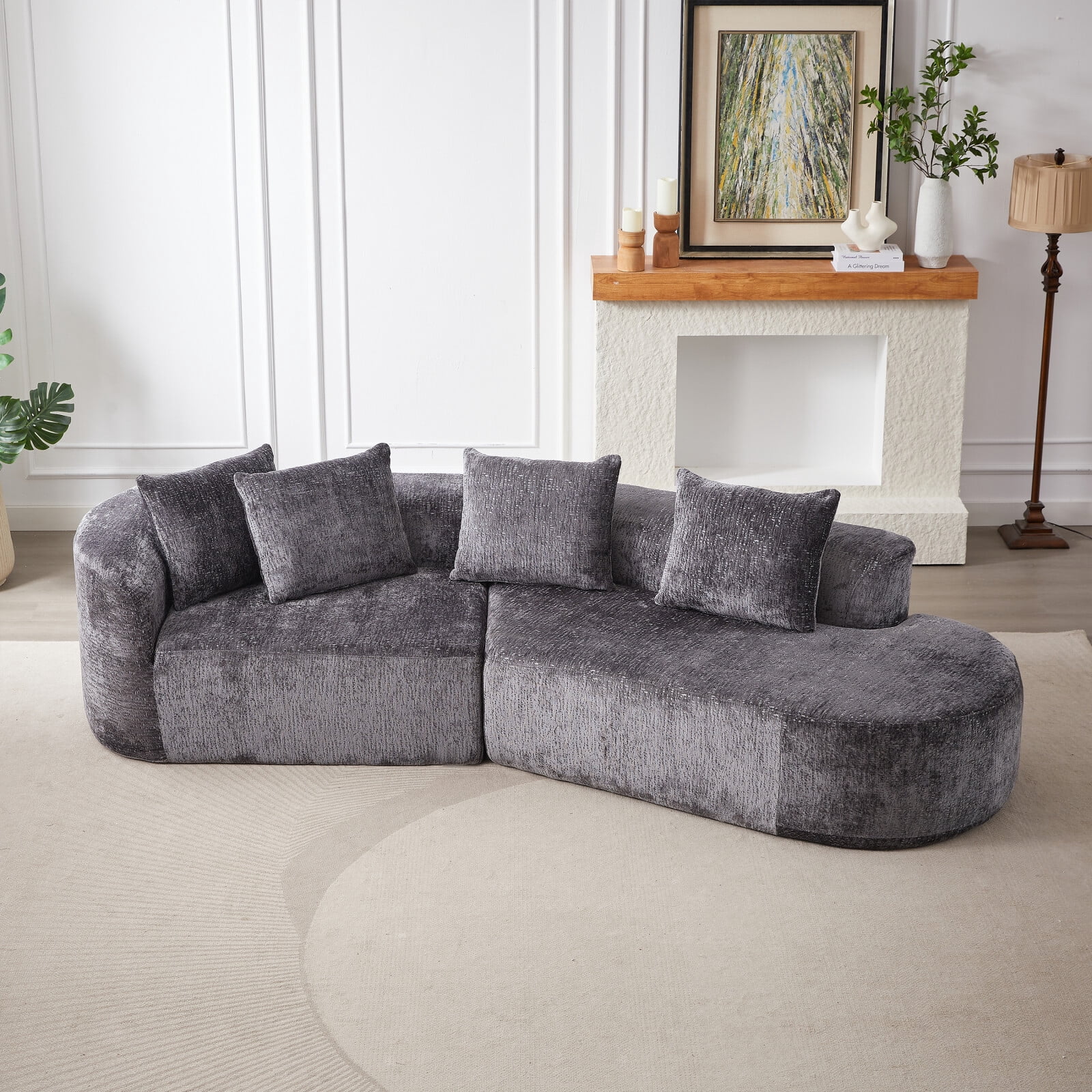 114-Inch Modern Chenille Upholstered Sectional Sofa, 4-Seater Extra ...