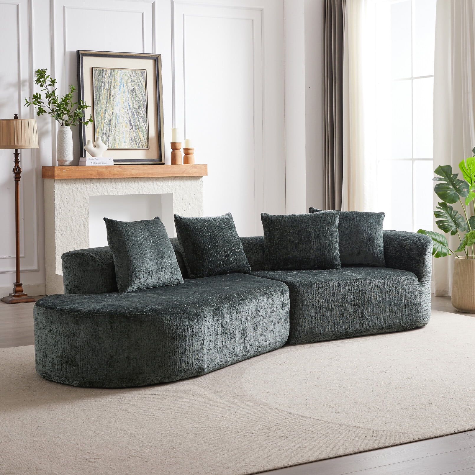 114-Inch Modern Chenille Upholstered Sectional Sofa, 4-Seater Extra ...
