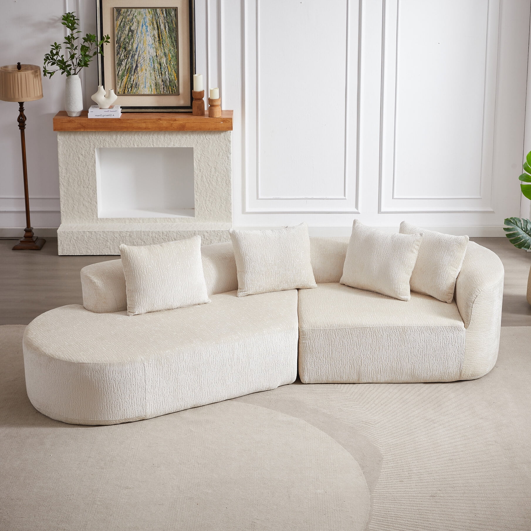 114-Inch Modern Upholstered Sectional Sofa, Chenille 4-Seater Extra ...