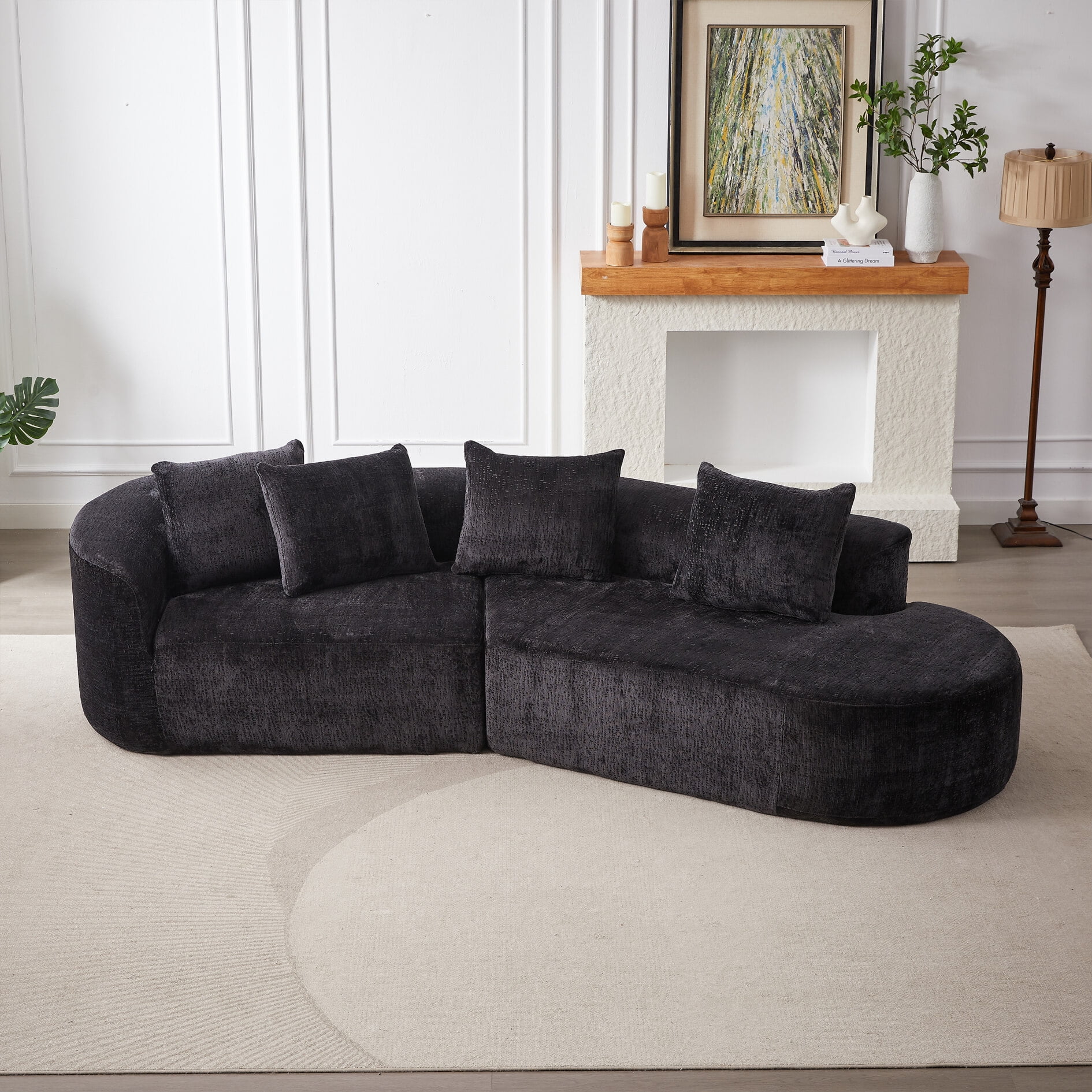 114-Inch Modern Upholstered Sectional Sofa, Chenille 4-Seater Extra ...