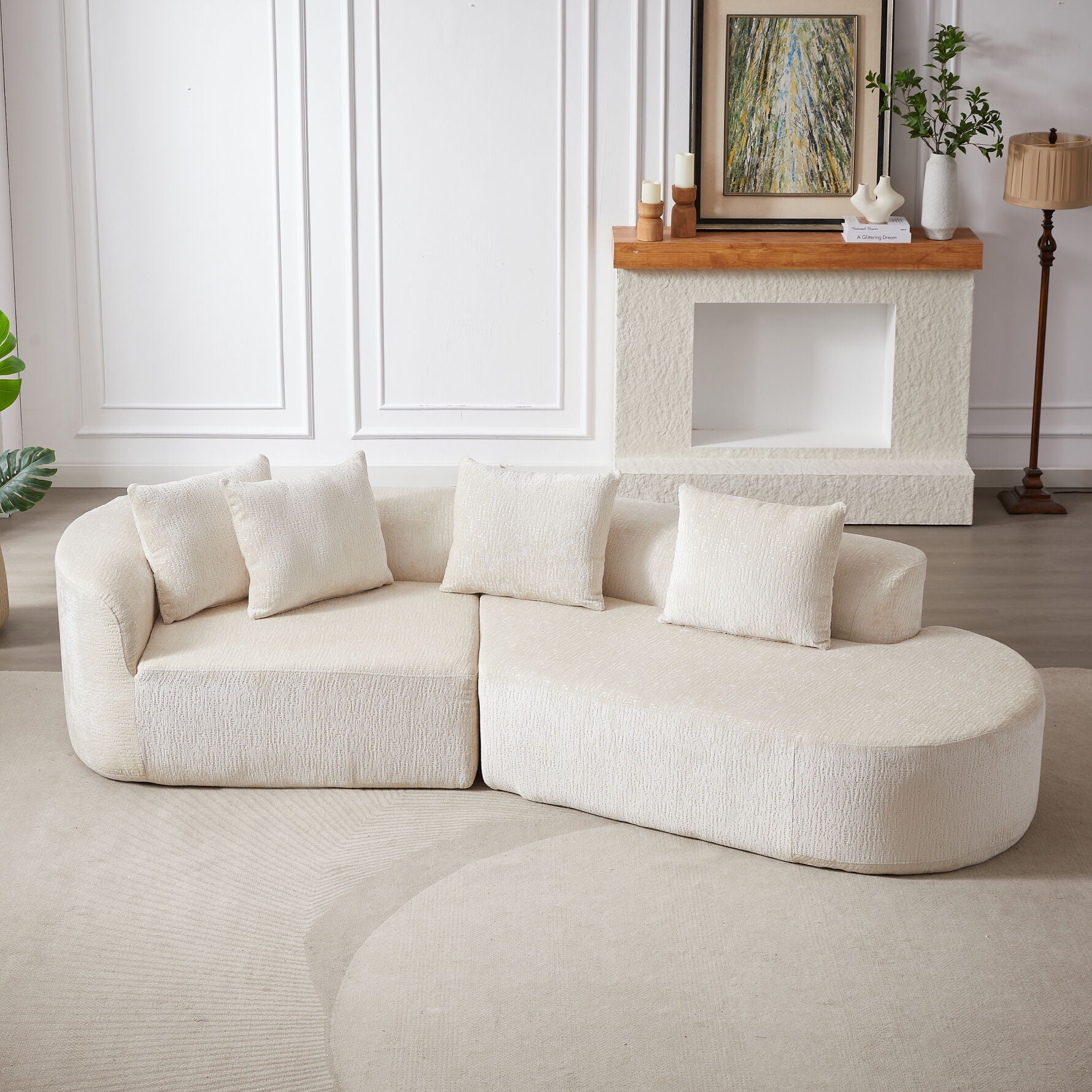 114-Inch Modern Upholstered Sectional Sofa, Chenille 4-Seater Extra ...