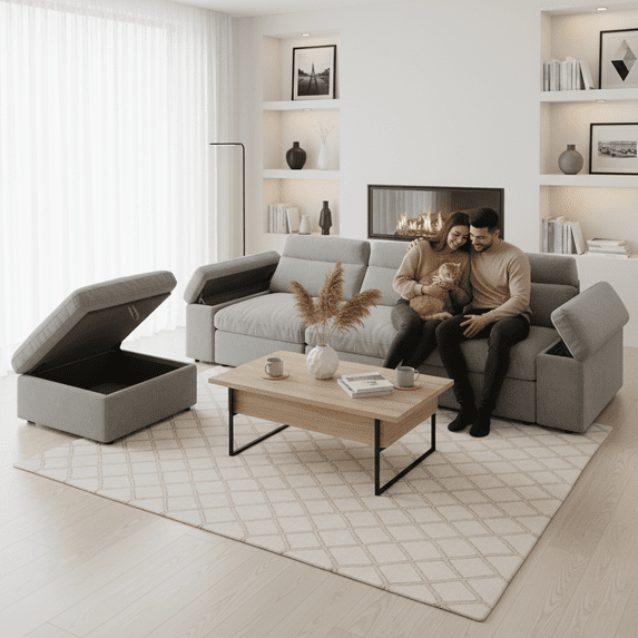 114" Modular Sectional Sofa, Convertible Cloud L Shaped Couch with ...