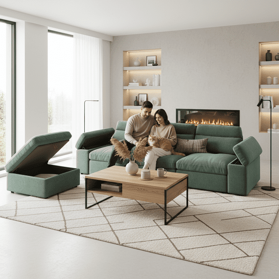 114" Modular Sectional Sofa, Convertible Cloud L Shaped Couch with ...