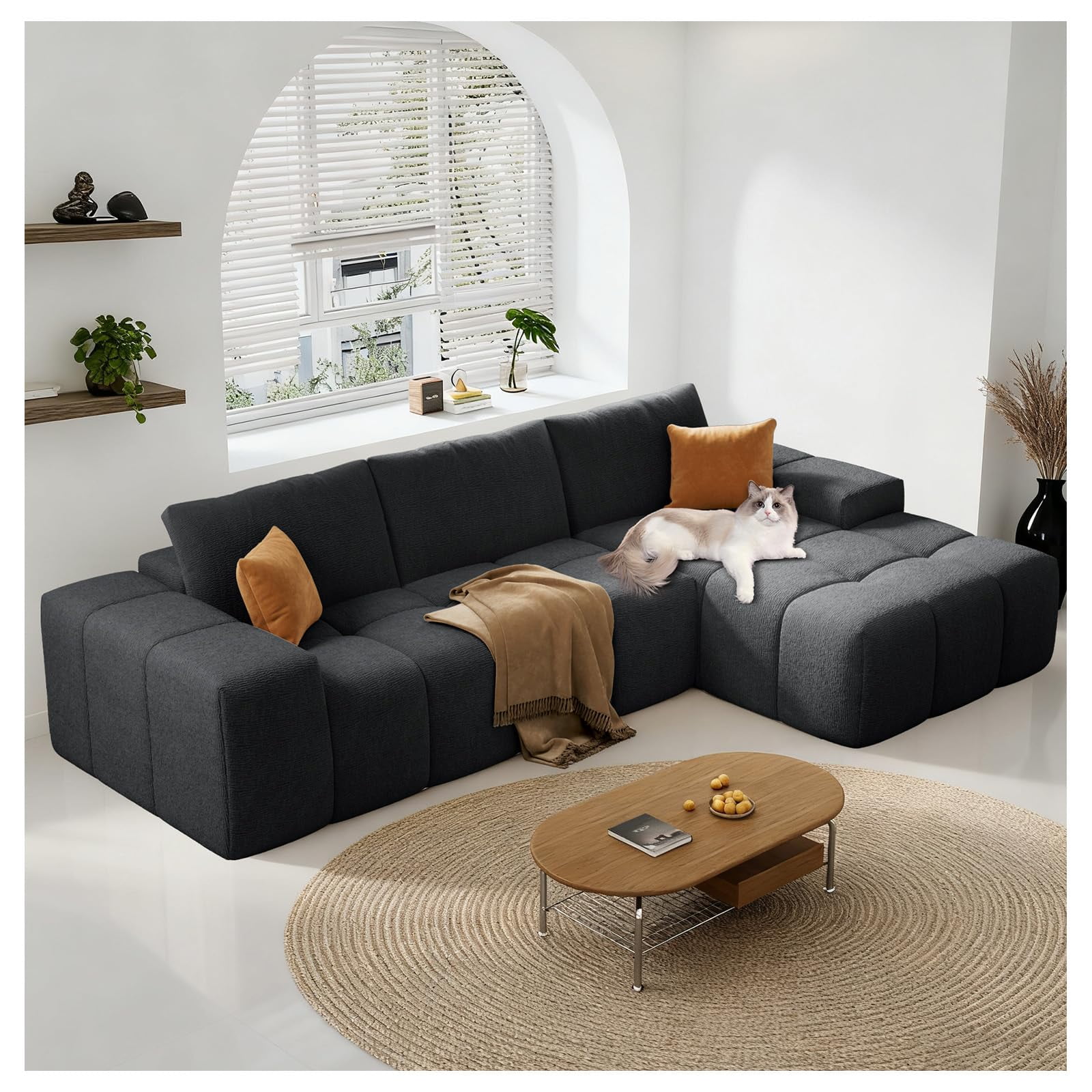 114” Oversized Modular Sectional Couch for Living Room, Chenille Boneless Couch L-Shape Cloud ...