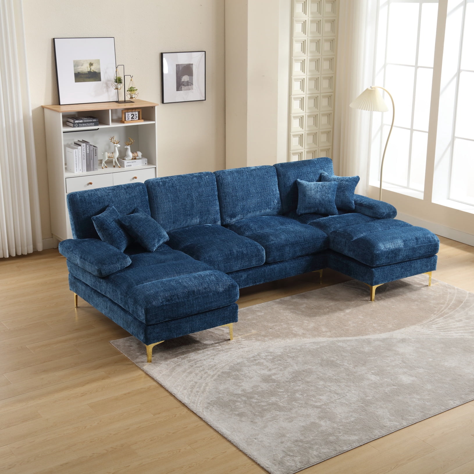 114" Sectional Sofa Couch, Modern U-Shape Couches with Metal Legs ...