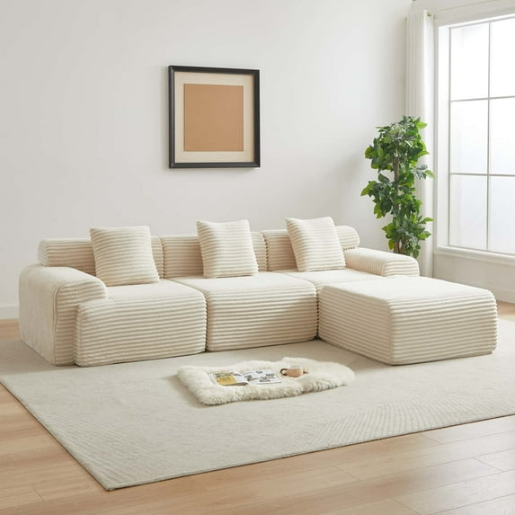 114-inch Modular Sectional Sofa, Corduroy Boneless Couch with ...