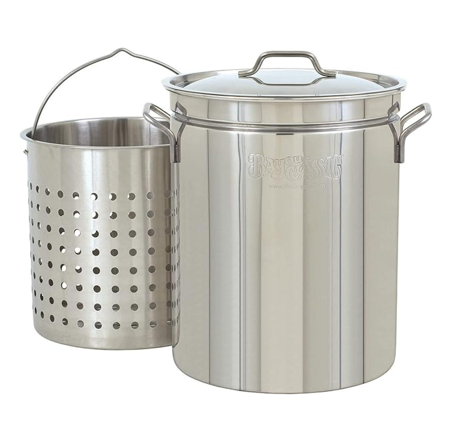 1144 44-qt Stainless Stockpot w/Basket Features Domed Vented Lid Heavy ...