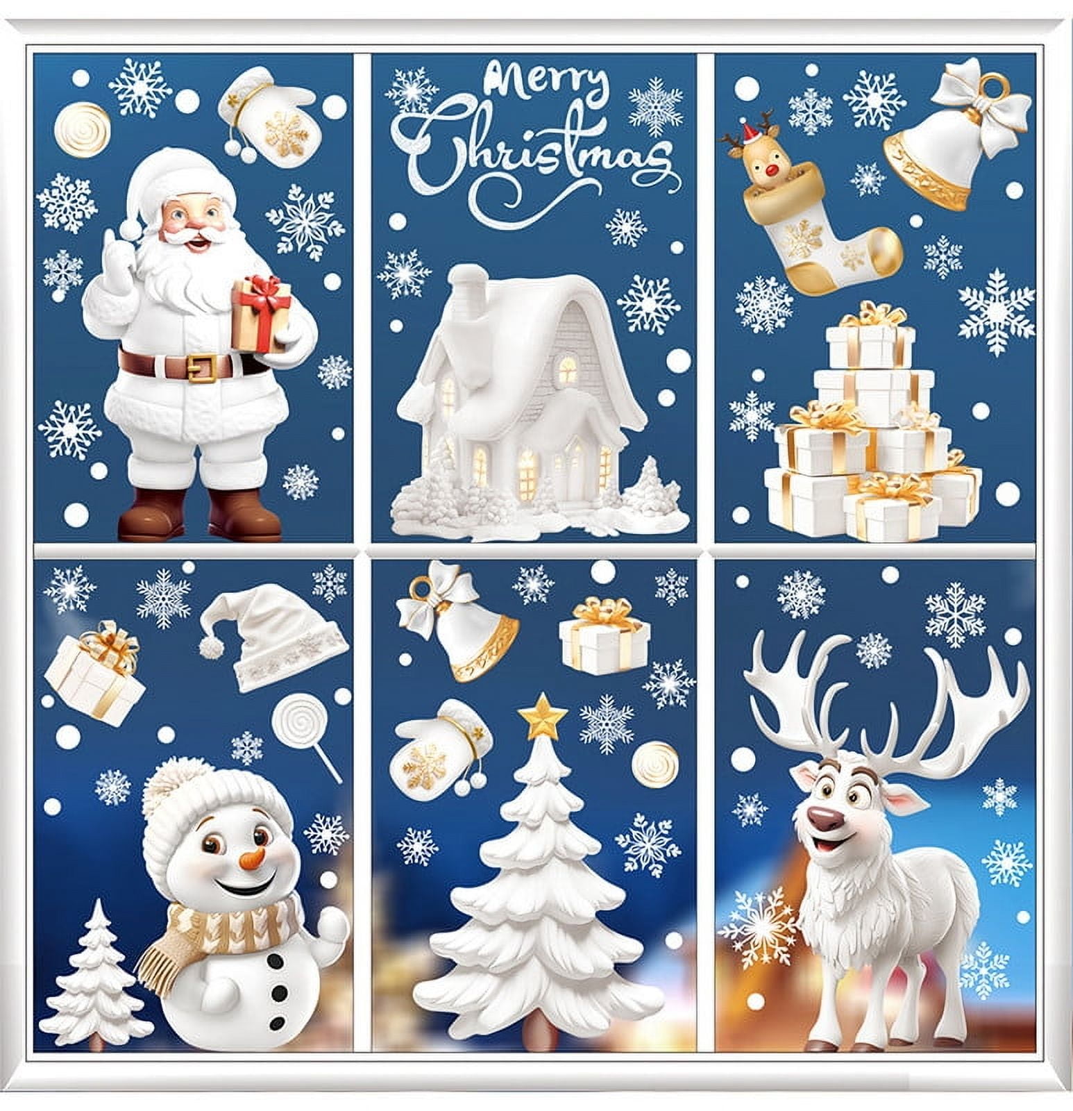 114Pcs Christmas Window Clings Snowflake Window Stickers Decals Winter ...