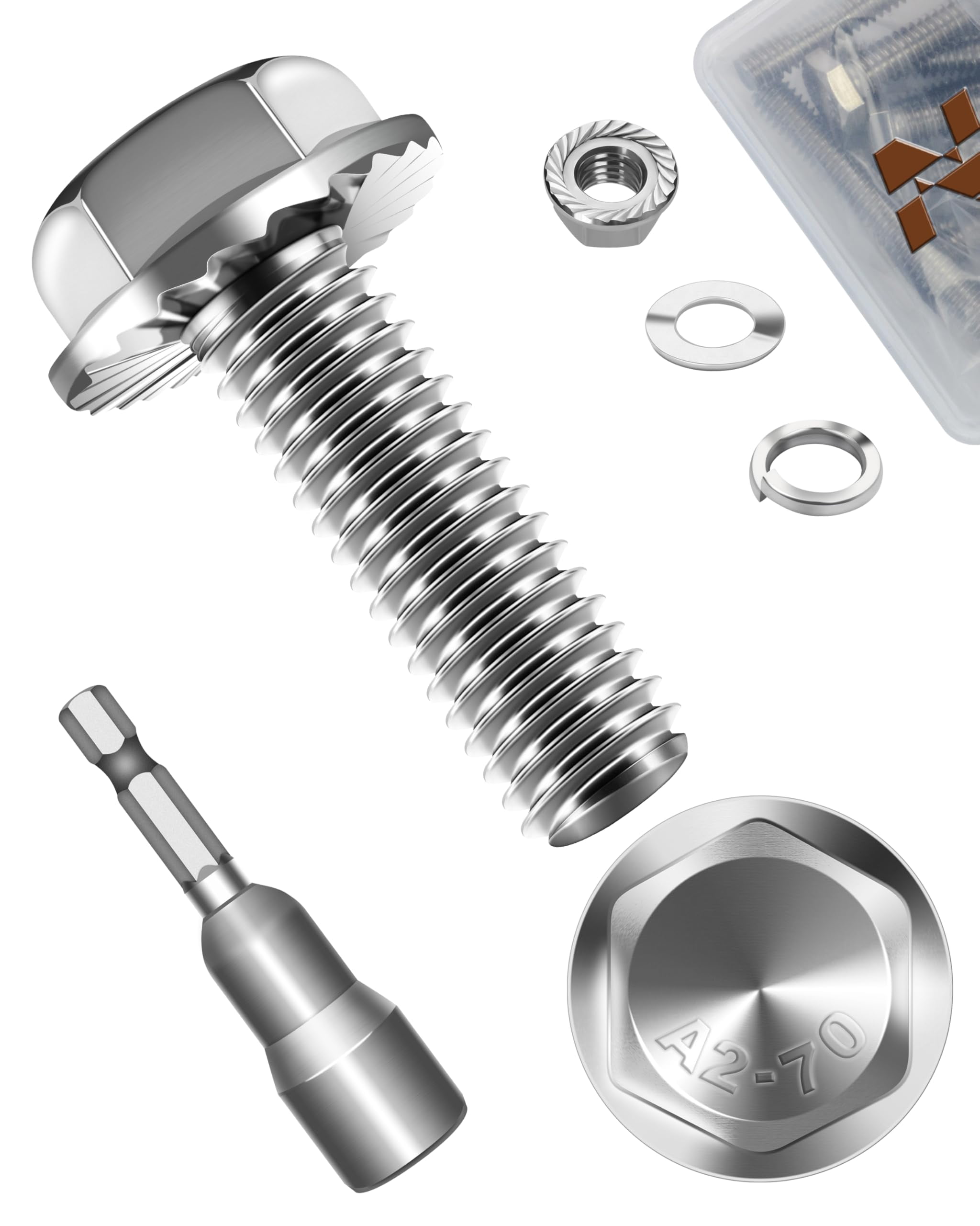 114Pcs M6 M8 M10 Flanged Hex Head Bolts and Nuts Assortment Kit ...
