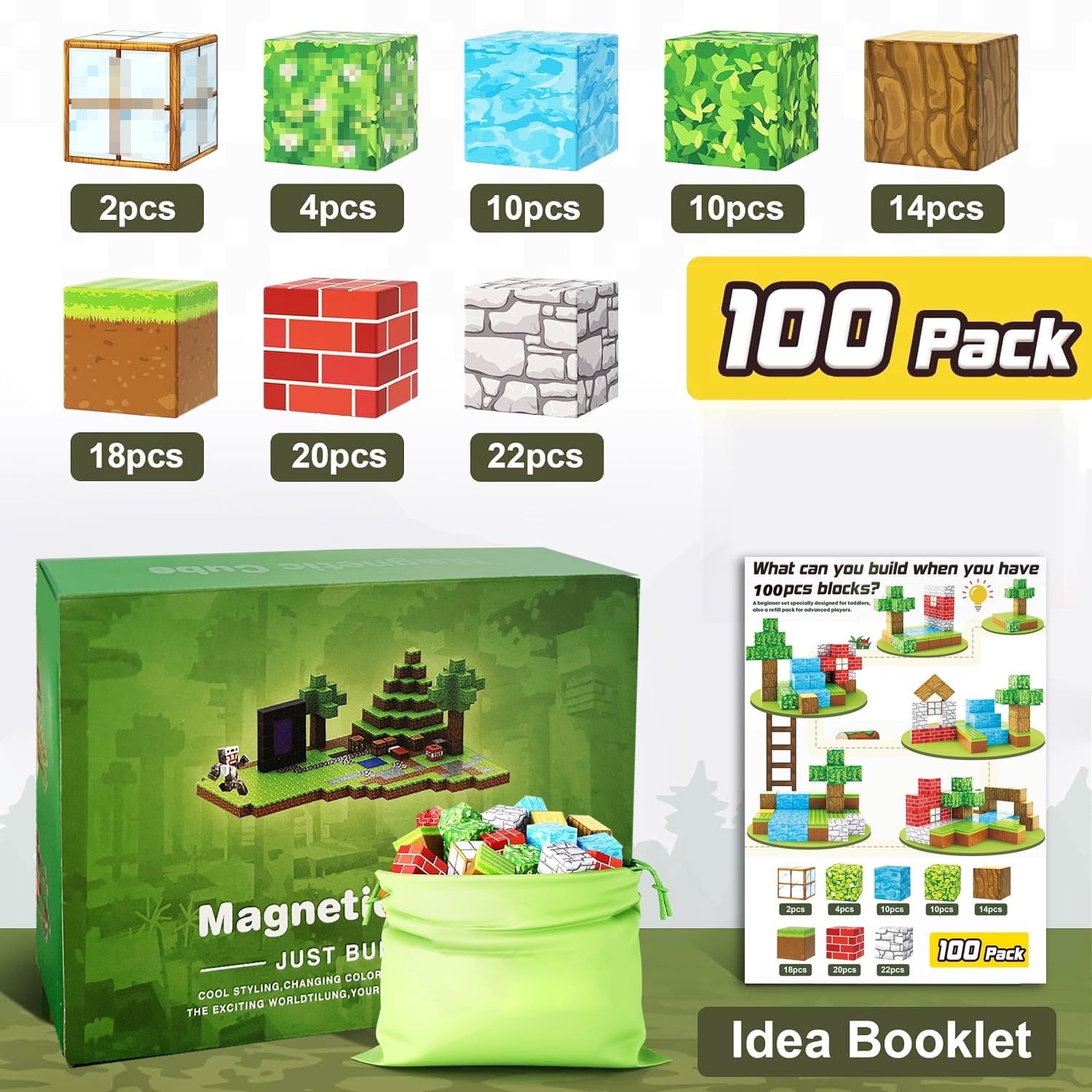 114pcs Forest Theme Building Magnetic Cube Blocks 2CM Magnetic Blocks ...