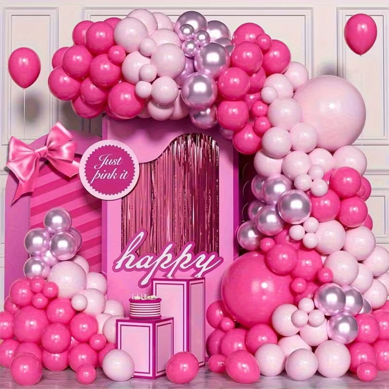 114pcs Pink Balloon Garland Set - Rose Gold Metallic & Pink Latex ...
