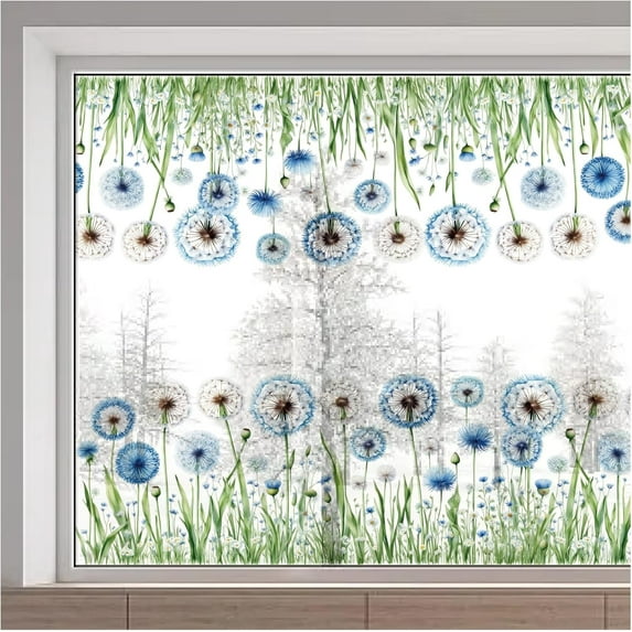 114x37cm Large Dandelion Window Decals Green Plants Window Clings Anti ...