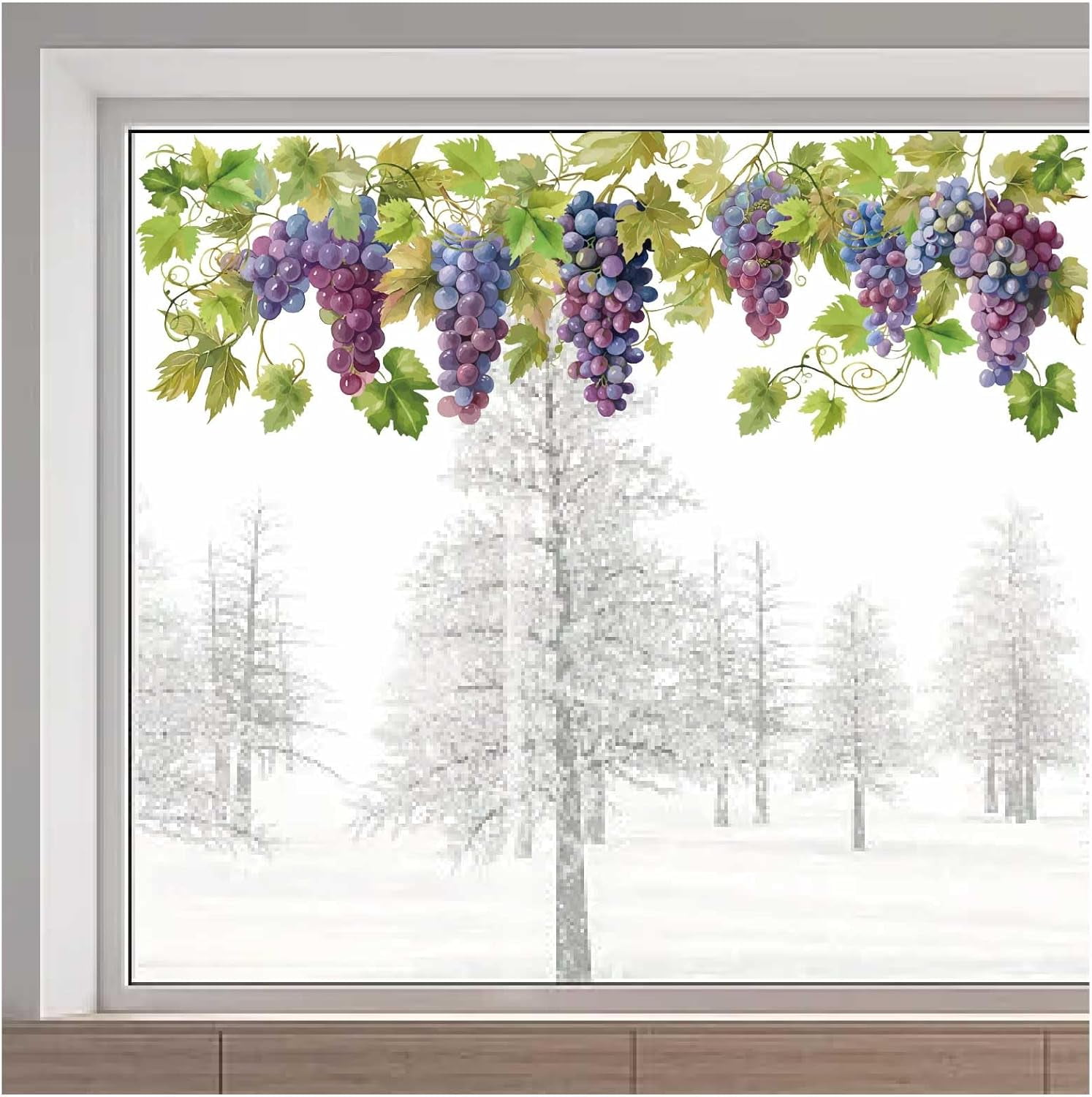 114x37cm Large Grapes Vine Window Clings Green Leaves Window Decals ...