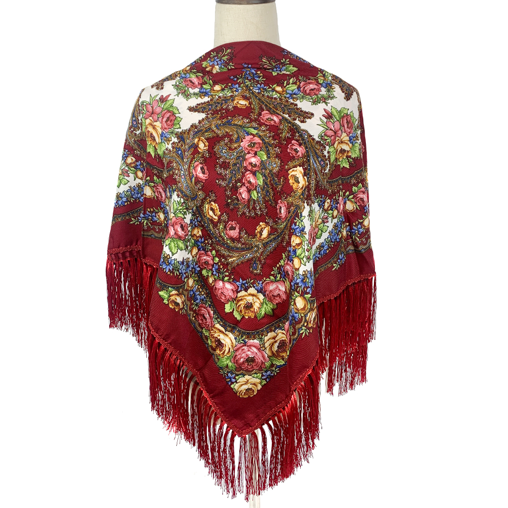 115*115cm Women Russian Style Floral Print Square Scarf Shawl Retro ...