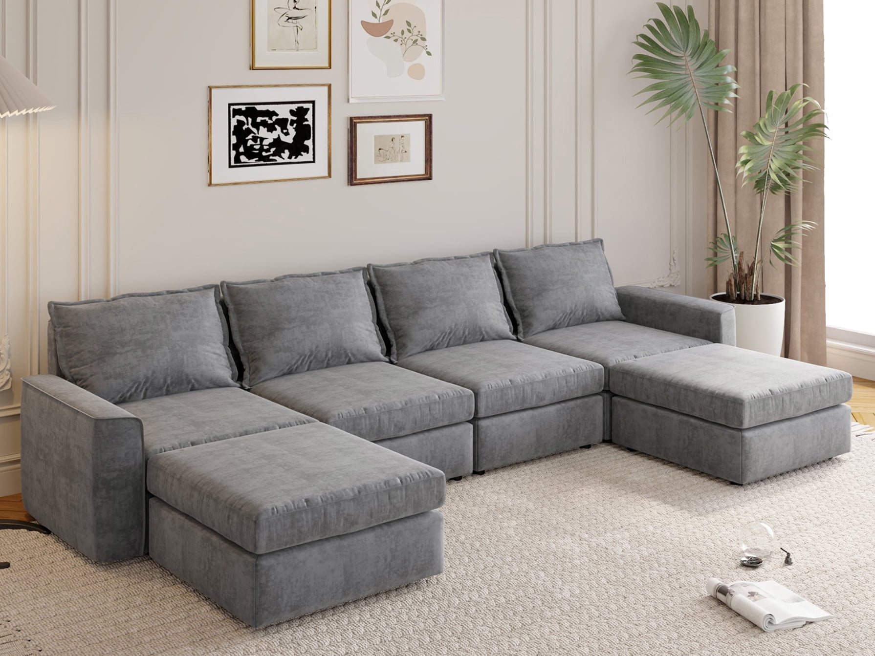 115*58" Chenille Modular Sectional Sofa,U Shaped Reversible Couch with ...