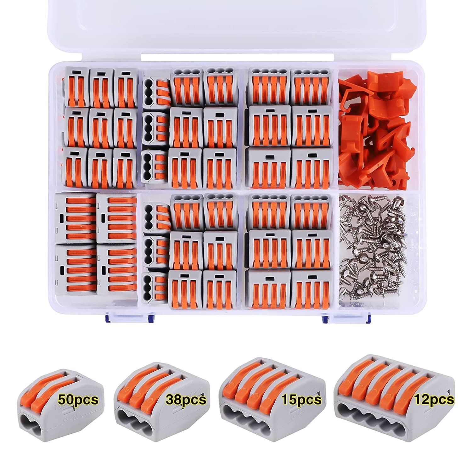 115 PCS Lever Wire Connectors Nuts Kit with Bases&Screws - 28-12 AWG ...