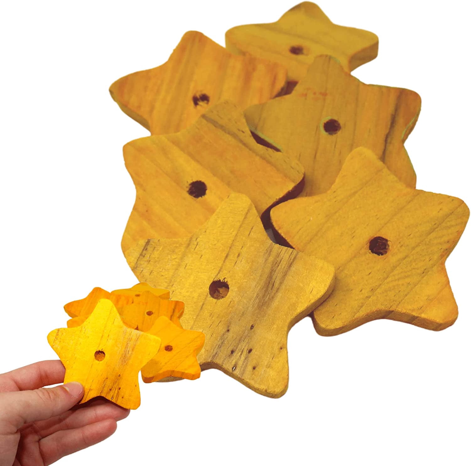 1150 Pk6 Yellow Jumbo Wood Stars 3.50" Diameter Parrot Chew Foot Talon ...