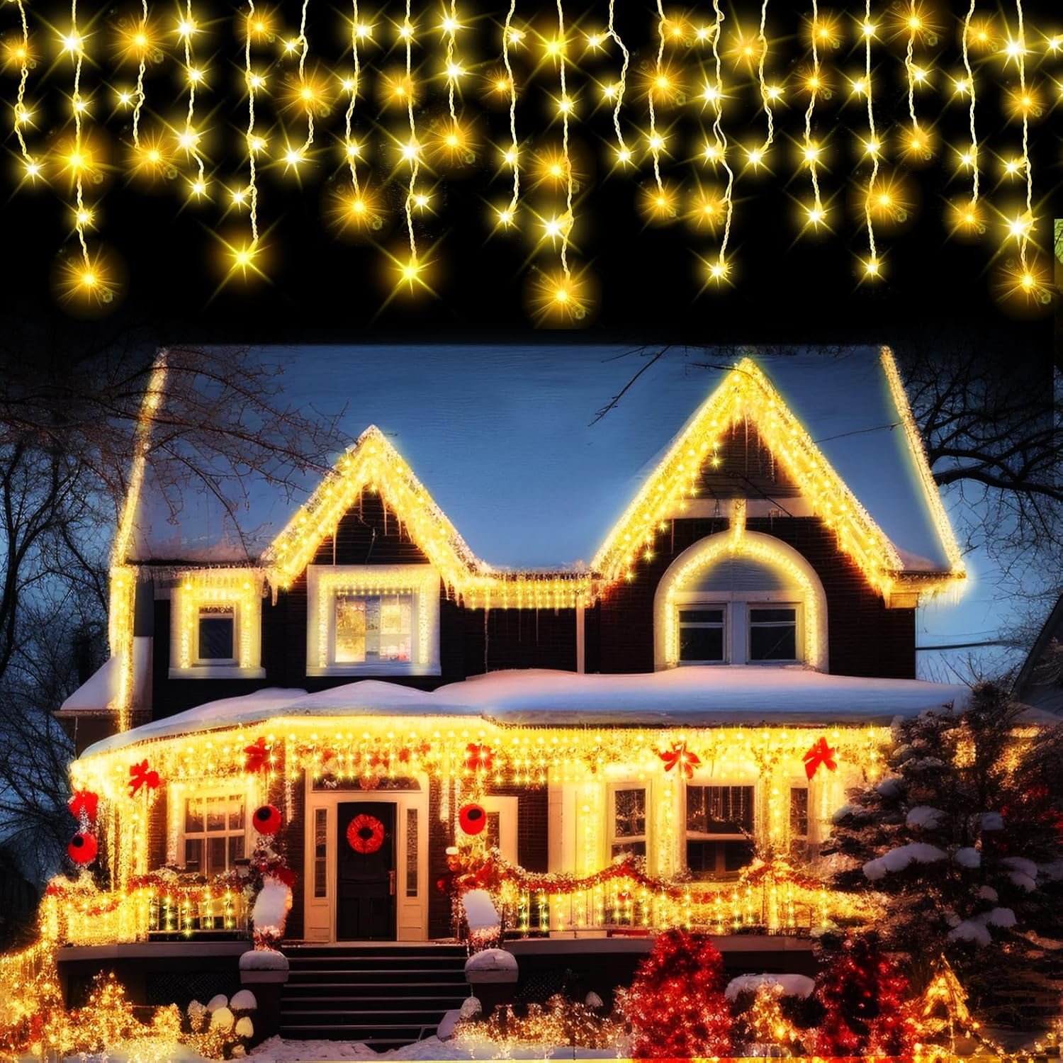 115FT 960LED Icicle Christmas Lights Outdoor 10Pcs Connectable 8 Modes ...