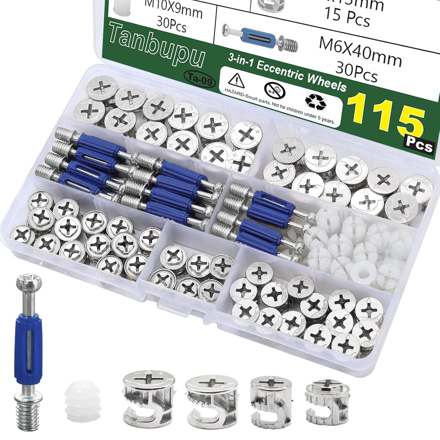 115PCS Cam Locks for Furniture,3-in-1 Eccentric Hardware Wheels, Cam ...