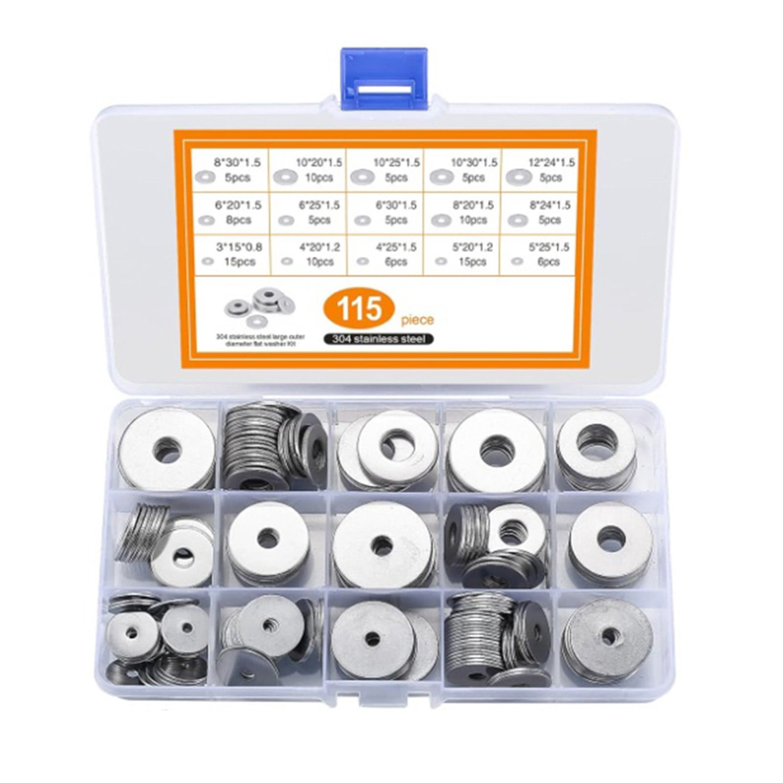 115Pcs 304 Stainless Steel Washer 15 Size Washer Kit for Electrical ...