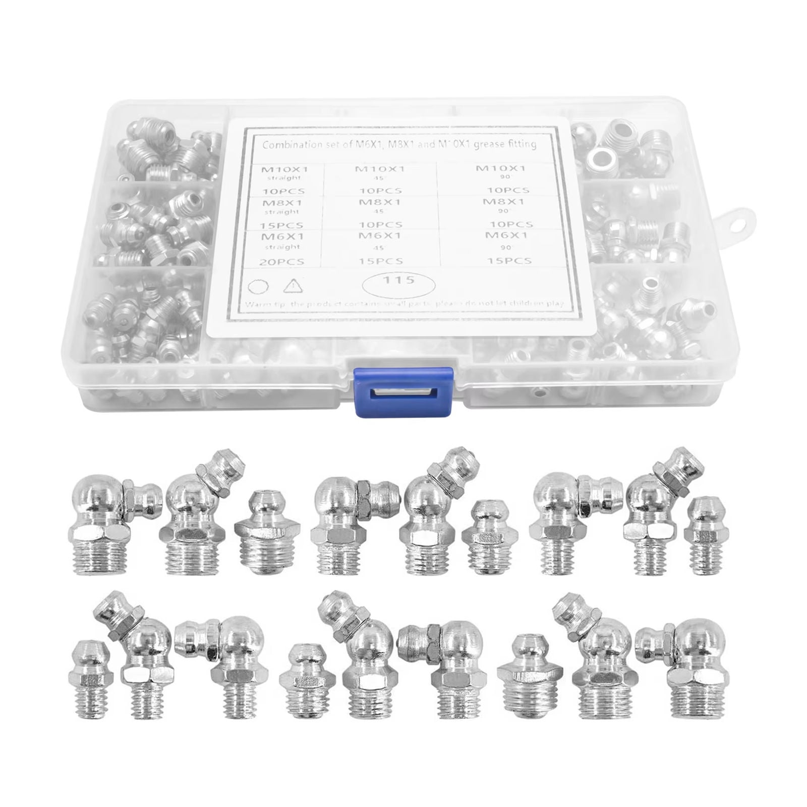 115Pcs Metric Hydraulic Grease Fittings Metal Zerk Grease Nipple ...