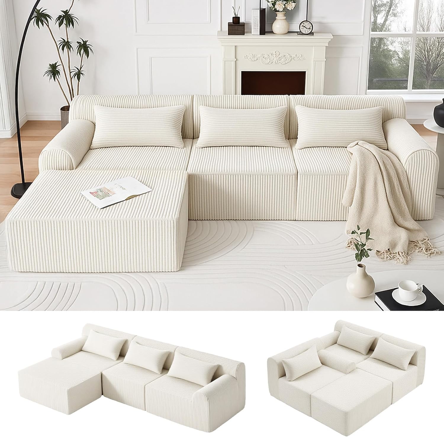 116 Inch Cloud Sectional Couch,Modern Modular Sectional Sofa with Deep ...