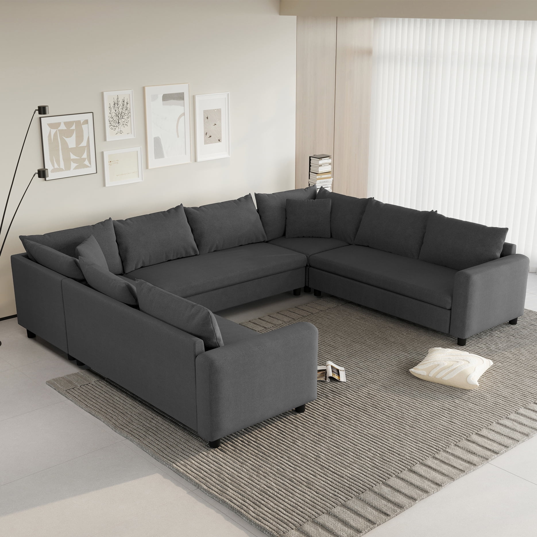 116 Inch U-Shaped Sofa, Modular Sectional Sofa Couch with 330LBS/Seat ...