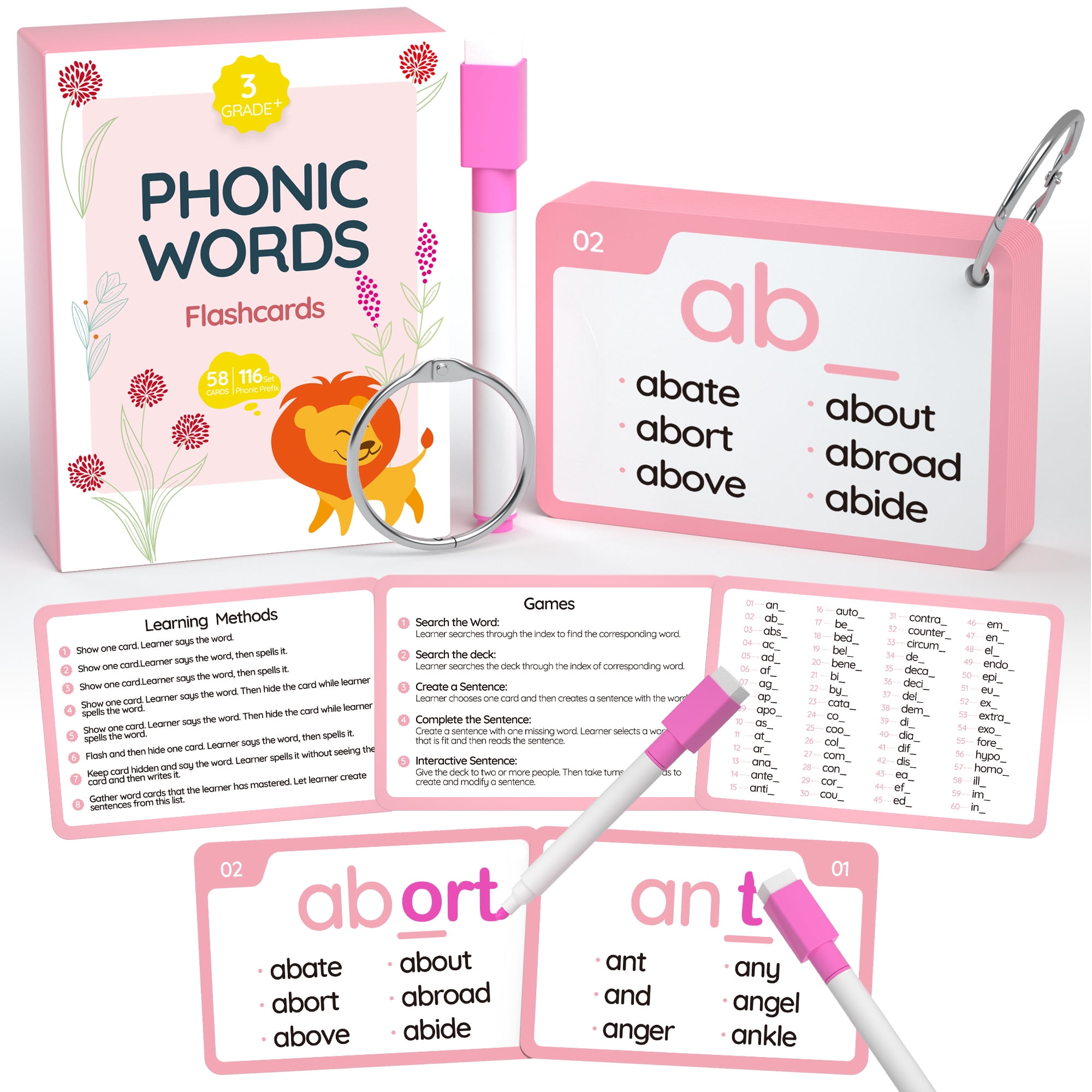 116 Set Phonics Prefix Words Flash Cards,Sigh Words Flash Cards ...