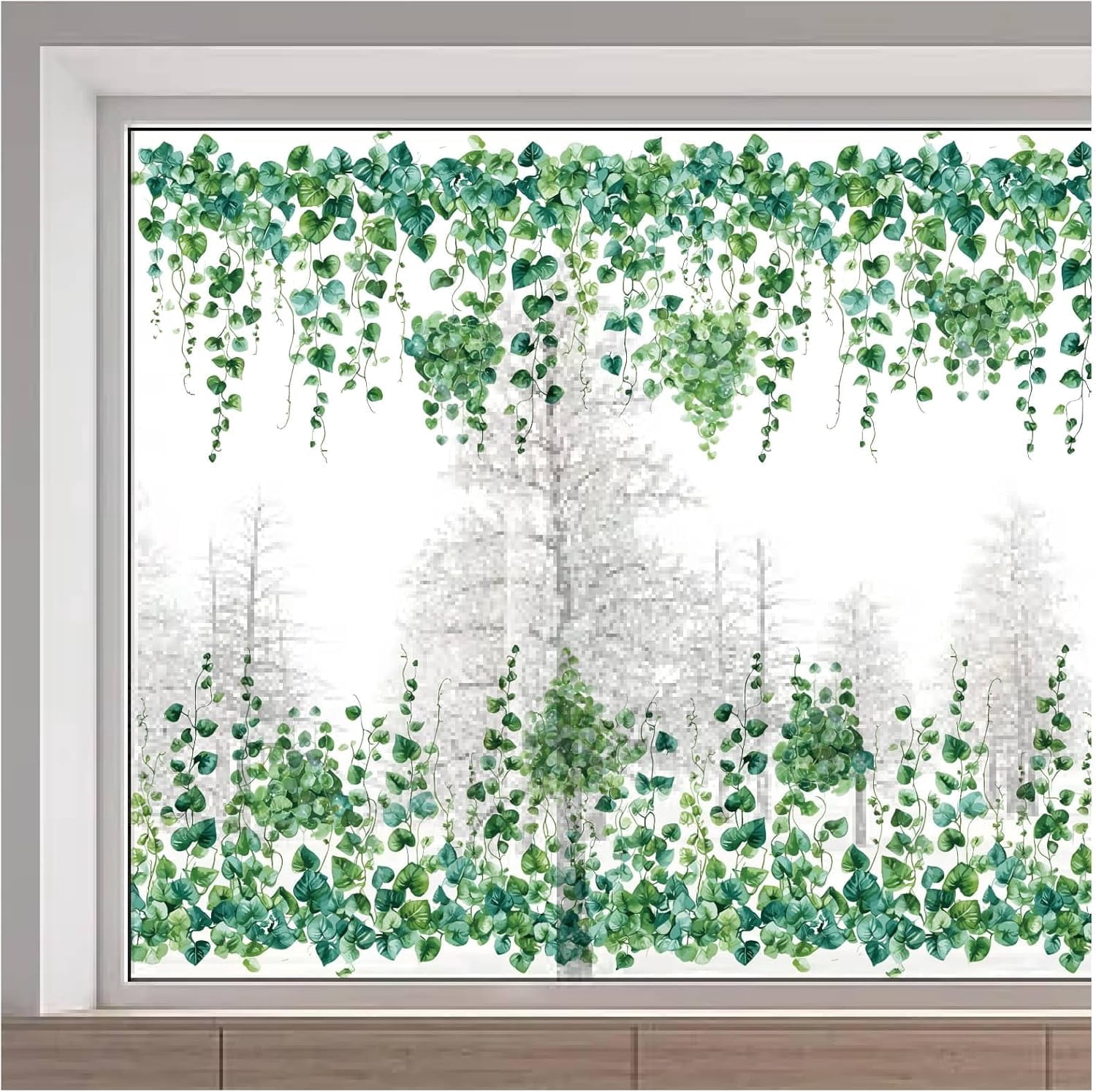 116 x 38cm Green Leaves Vine Window Decals Static Window Clings Double ...