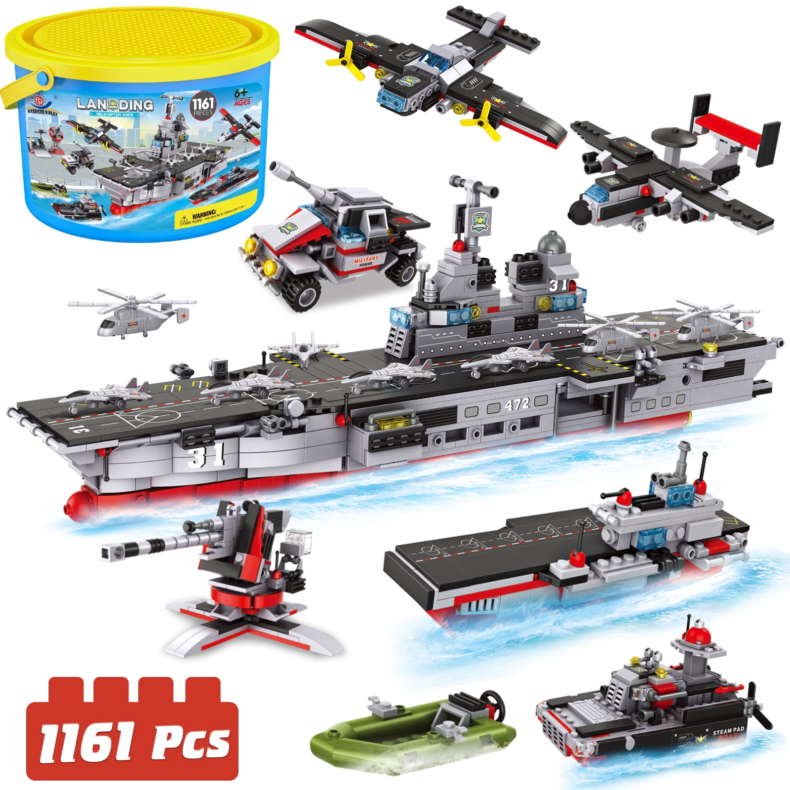1161 Pieces Aircraft Carrier Building Toys Set, Military Battleship ...