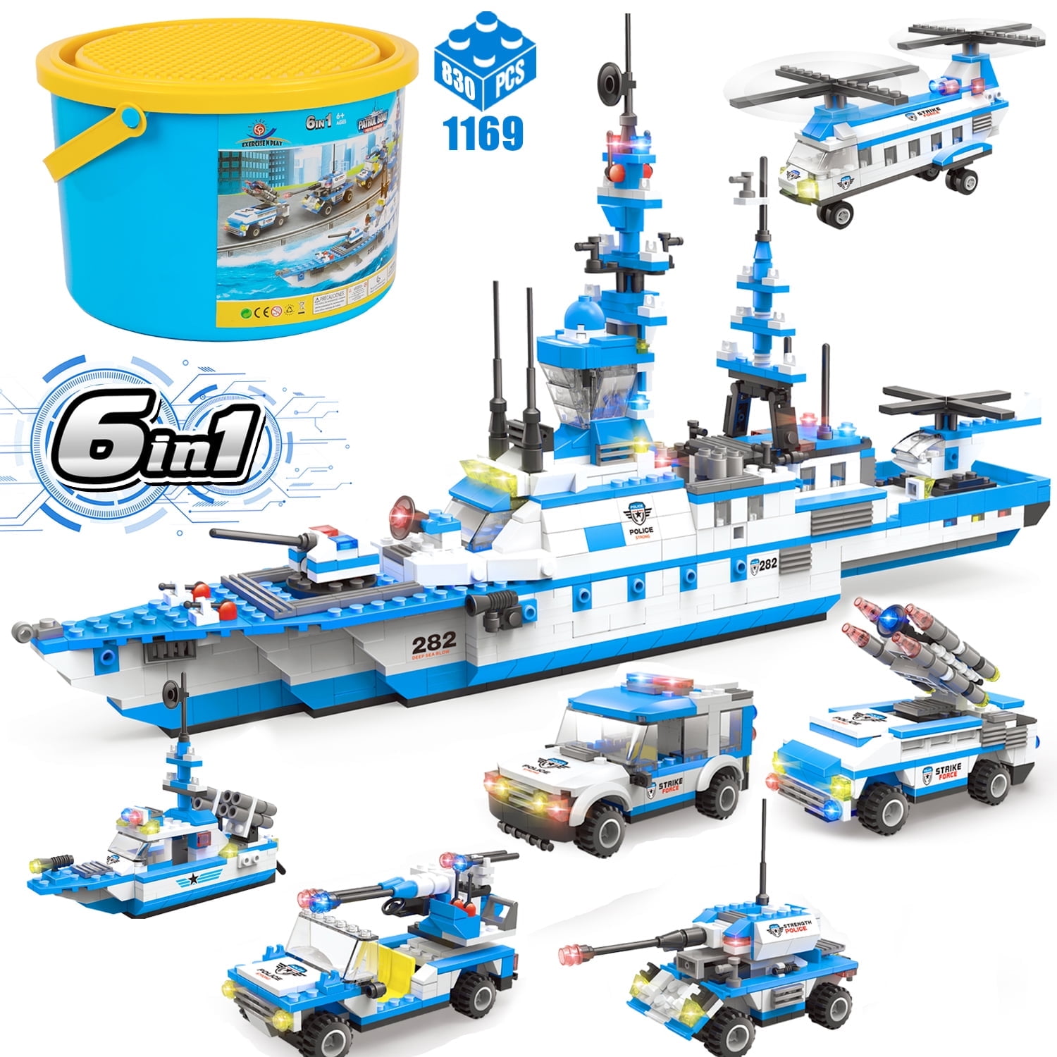 City Police Station Building Kit for Kids, 6-in-1 Military Battleship ...