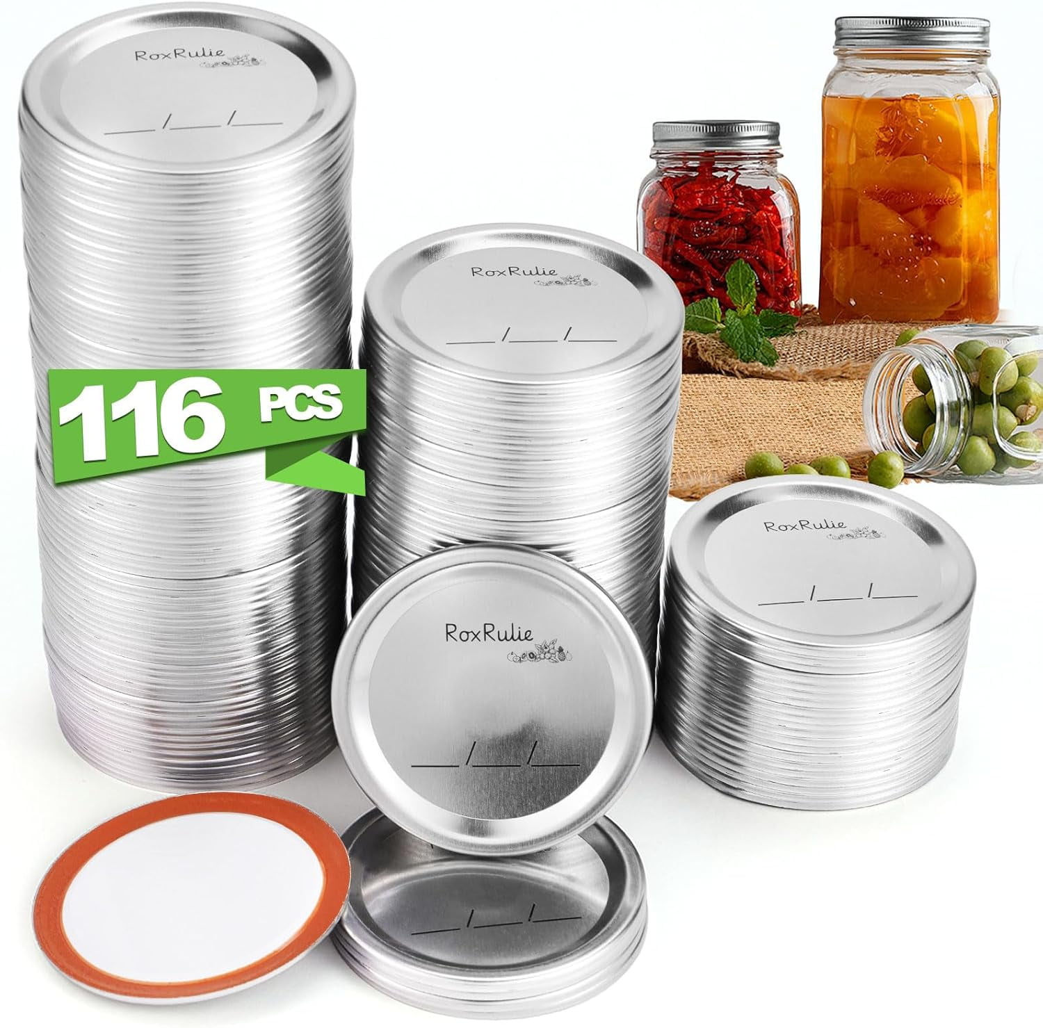 116PCS Canning lids Wide Mouth(3.43in/87mm), Upgraded Leak-Proof Mason ...