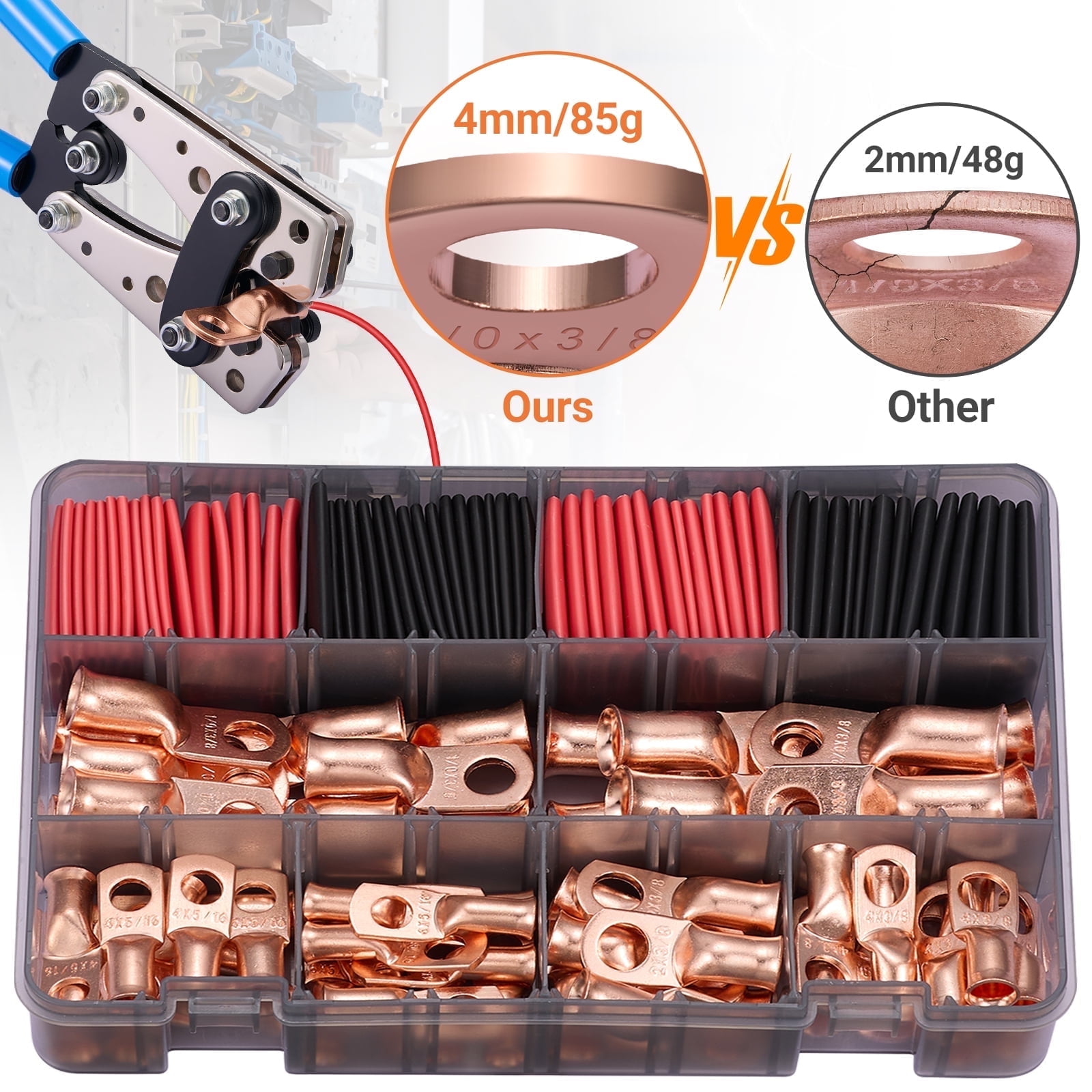 Filluck 116PCS Battery Cable Ends Kit, 1/0 2/0 2 4 6 AWG Copper Wire ...