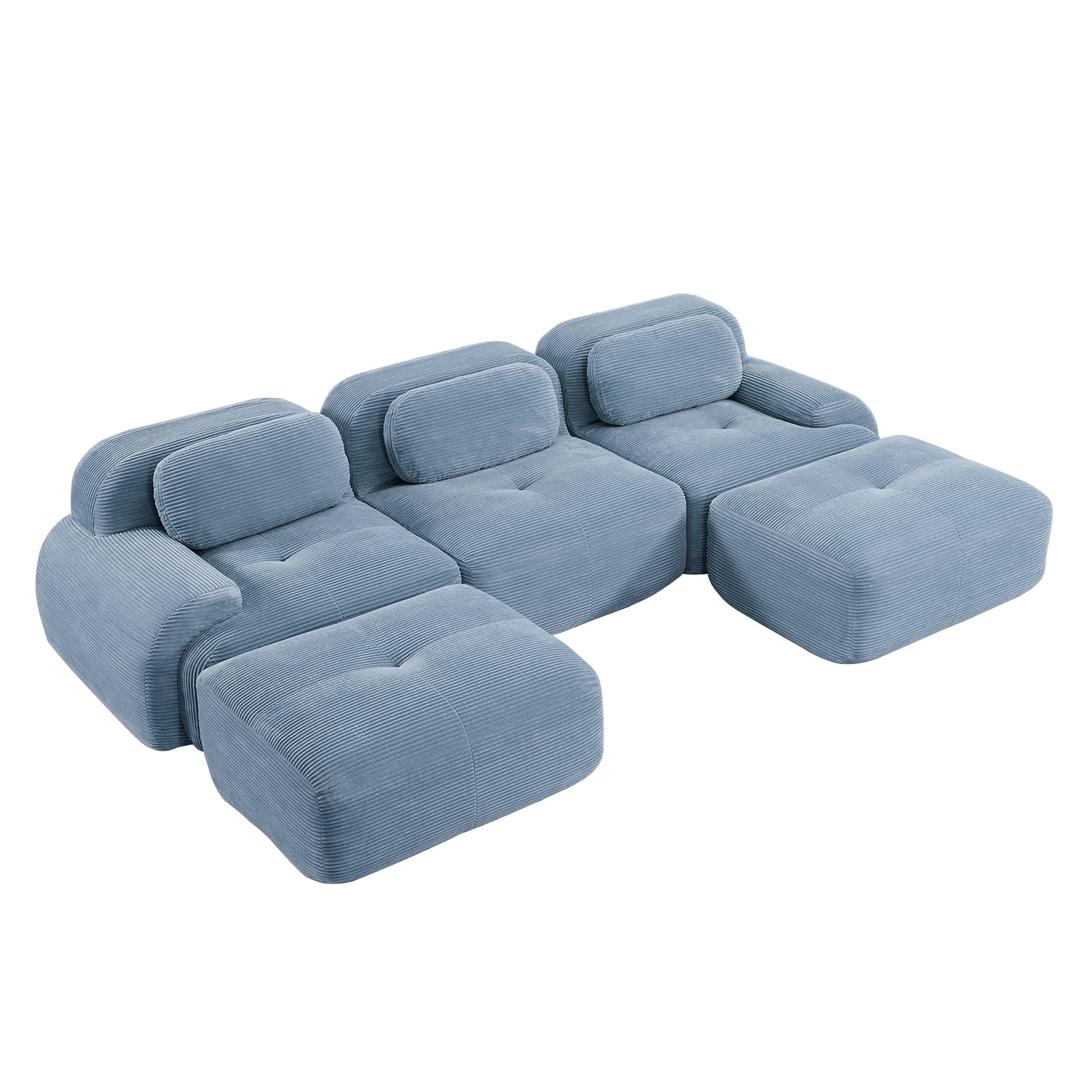 117" Modern Compressed Boneless Couch with Ottoman, 3 Seater Large U ...