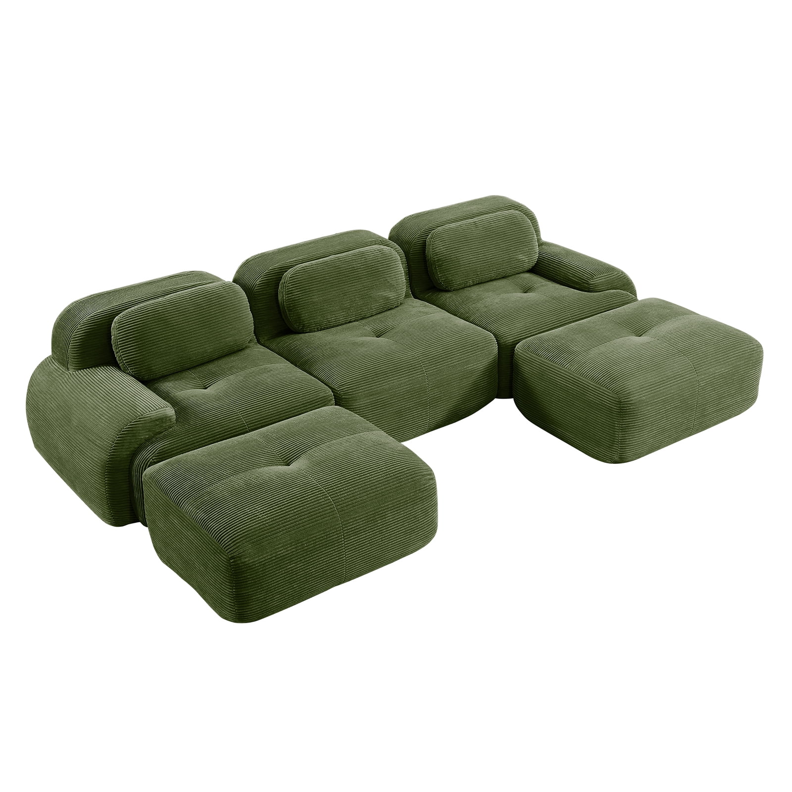 117" Modern Compressed Boneless Couch with Ottoman, 3 Seater Large U ...