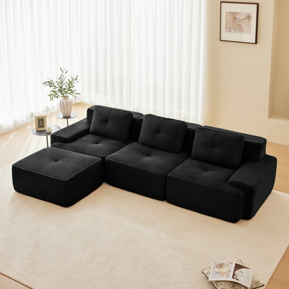 117" Modern L-Shaped Modular Sectional Sofa for Living Room, Corduroy ...
