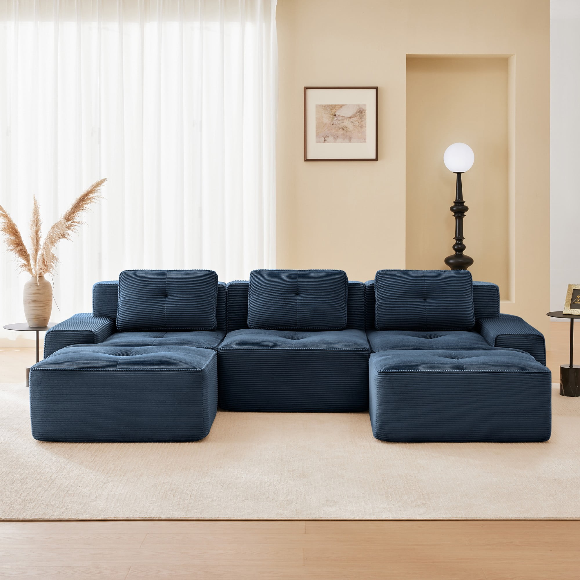 117" Modern U-Shaped Modular Sectional Sofa for Living Room, Corduroy ...