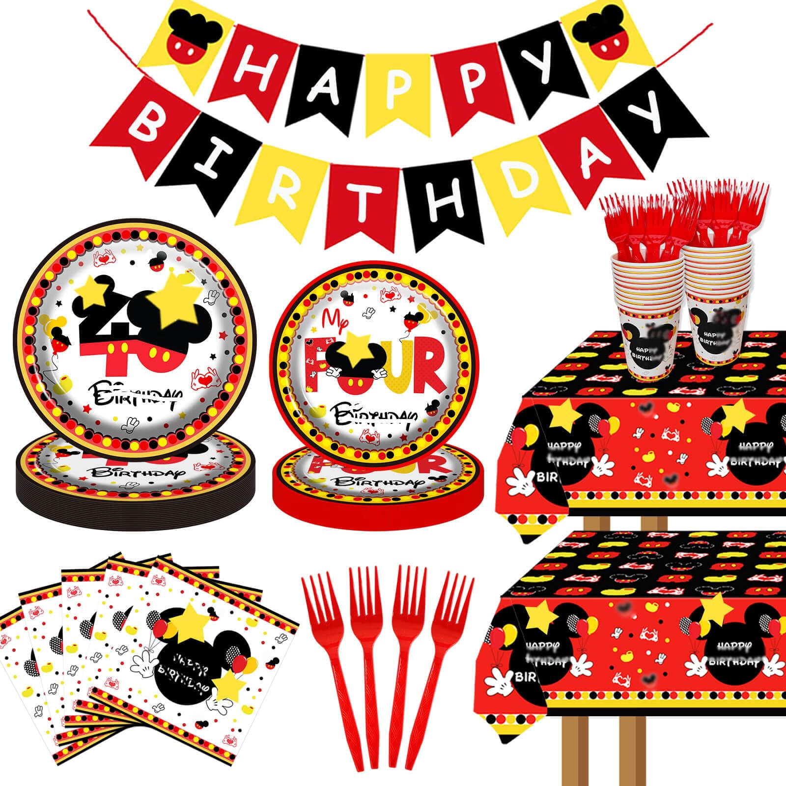 117 Pcs Red Cartoon 4th Party BSL1 Decorations - Four Year Old Paper ...