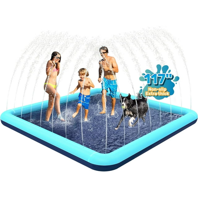 117'' Splash Pad for Dogs, Non-Slip Sprinkler for Kids, Square Splash ...