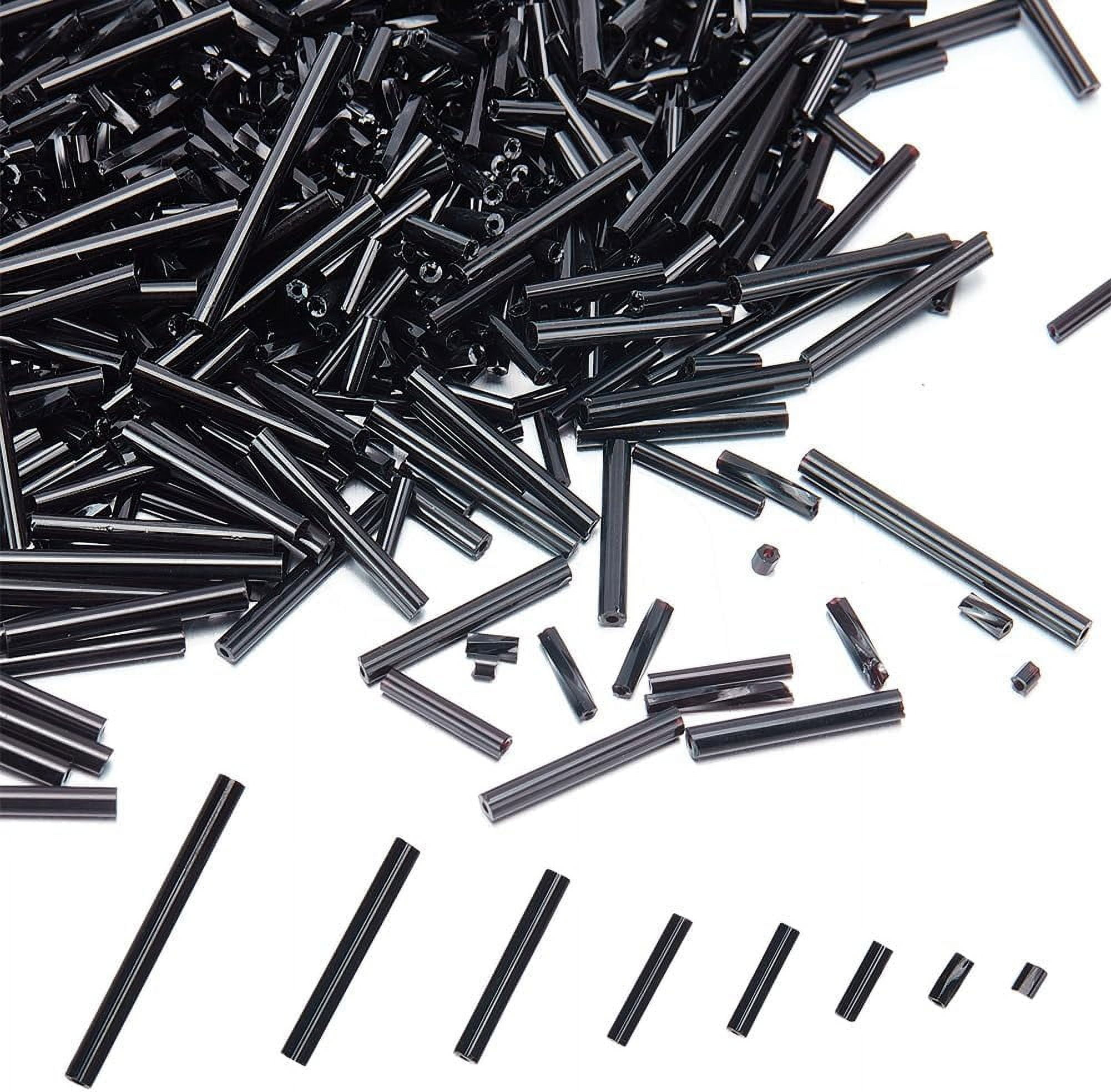 1176Pcs 6 Sizes Tube Beads Glass Bugle Beads Black Bugle Seed Beads ...
